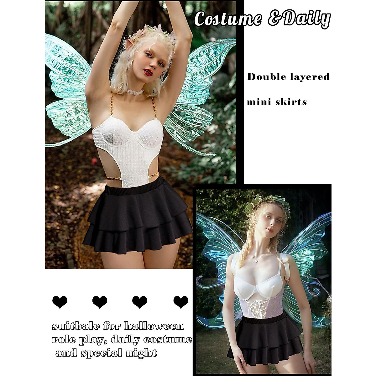 Avidlove Women Pleated Skirt Sexy Mini Cosplay Skirt Schoolgirl Ruffle Lingerie (Black,M)