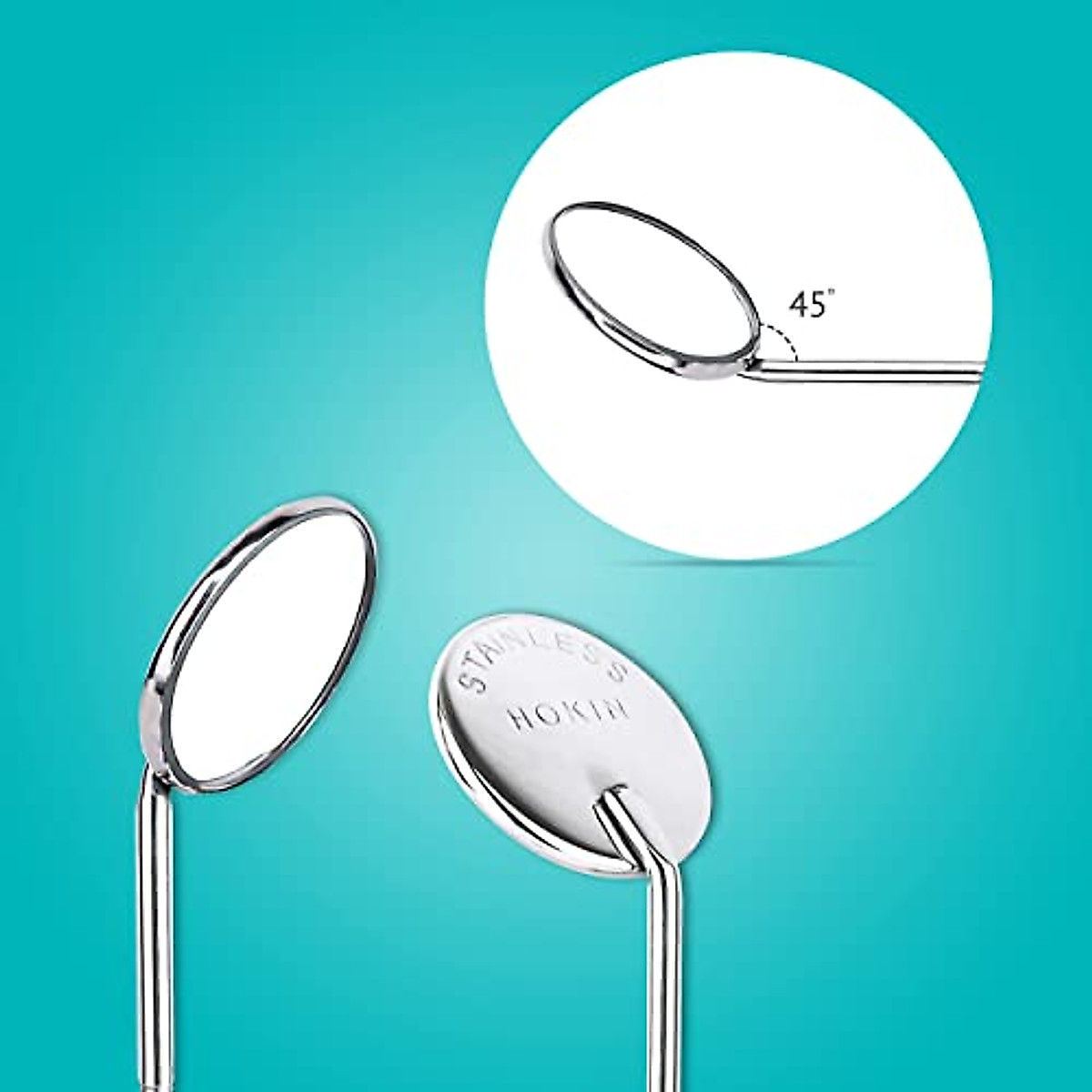 HOKIN Dental Mirror Number 5 Stainless Steel Professional Dentist Mirror with Two Removable Mirror Heads