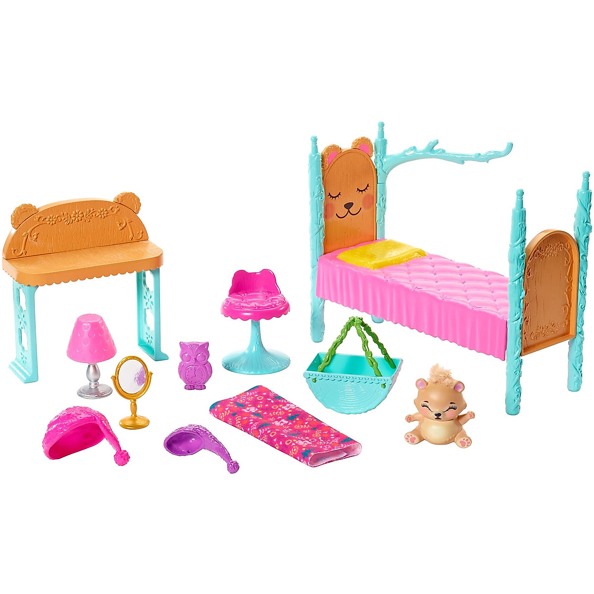 Mattel Enchantimals Sleepover Bedroom Playset – Bren Bear doll (6-in) and Snore Animal Figure