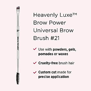 IT Cosmetics Heavenly Luxe Brow Power Universal Brow-Transformer Brush #21 - Angled Brush + Spoolie Brush - For Natural-Looking, Polished Brows - With Award-Winning Heavenly Luxe Hair