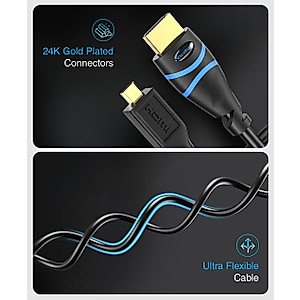 BlueRigger Micro HDMI to HDMI Cable (6FT, 4K 60Hz, HDR, High Speed, Ethernet) - Compatible with GoPro Hero 7/6/5/4, Raspberry Pi 4, Sony A6000/A6300 Camera, Nikon B500, Lenovo Yoga 3 Pro, Yoga 710