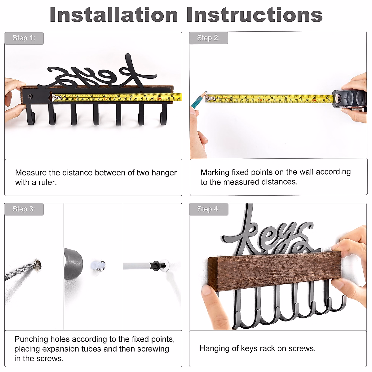 Dahey Key Holder for Wall Decorative 7 Hooks Rustic Wall Mounted Key Hooks Wood Key Rack Home Decor for Entryway, Hallway, Office