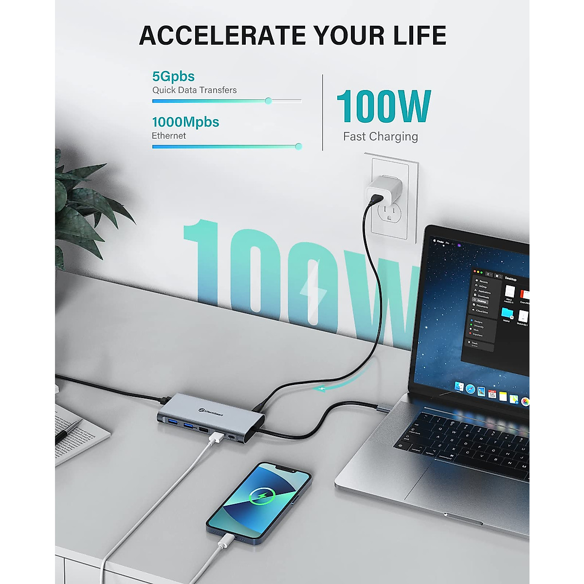 UtechSmart USB C Docking Station Triple Monitor - Universal Laptop Docking Station 12 in 1 for Thunderbolt 3/4, USB C Dock with USB 3.0 and 4K HDMI for MacBook Pro/Air/M1/M2 & Windows Gray