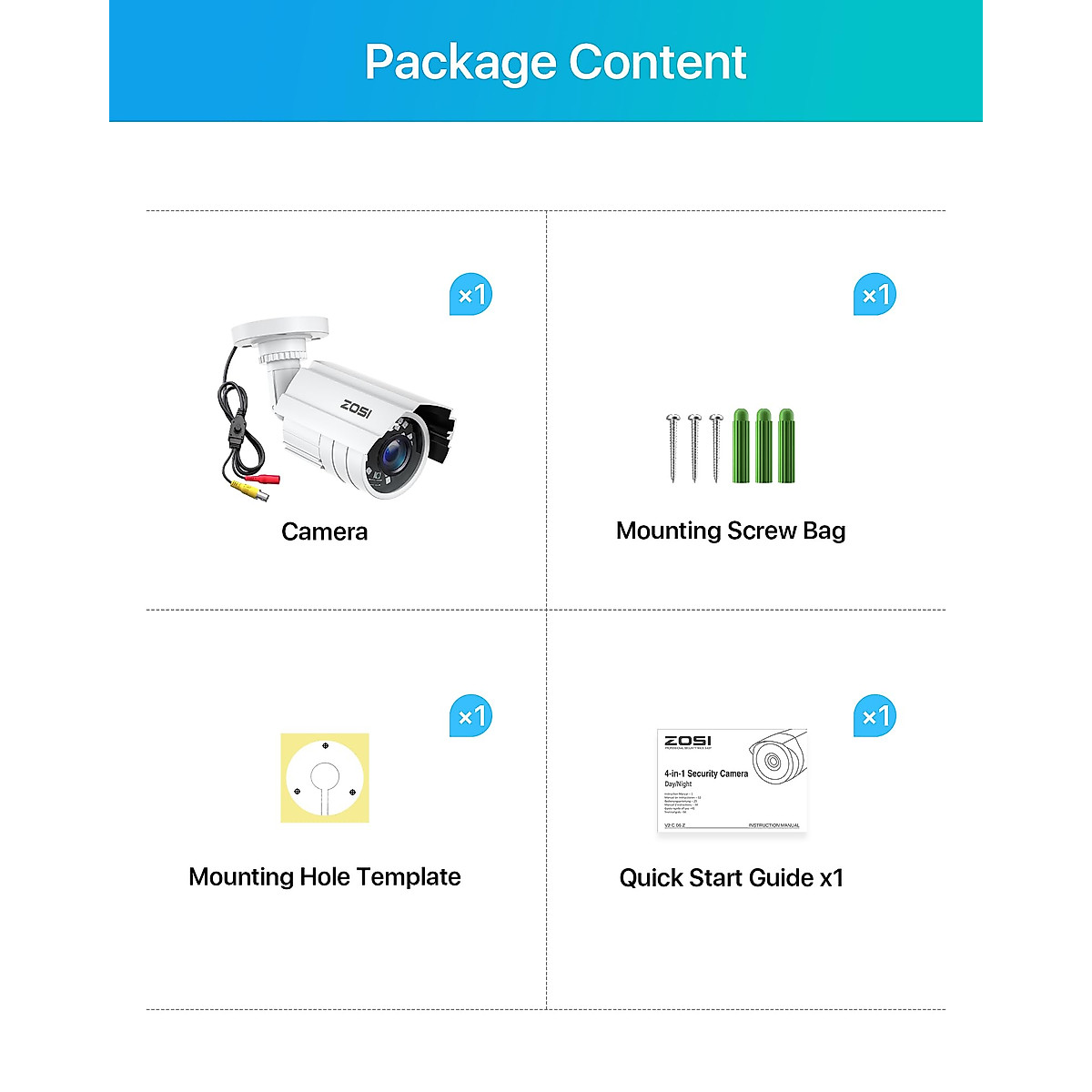 ZOSI 1080P 2.0MP HD 1920TVL Hybrid 4-in-1 TVI/CVI/AHD/960H CVBS CCTV Security Camera Indoor Outdoor, 80ft Night Vision,Aluminum Metal Cam, For 960H,720P,1080P,5MP,4K analog Surveillance DVR (White)