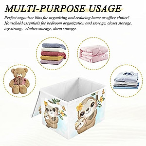 innewgogo Sloth Storage Bins with Lids for Organizing Organizer Containers with Handles Oxford Cloth Storage Cube Box for Bed Room