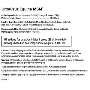 UltraCruz Equine MSM Joint Supplement for Horses, 25 lb, Pellet (150 Day Supply)