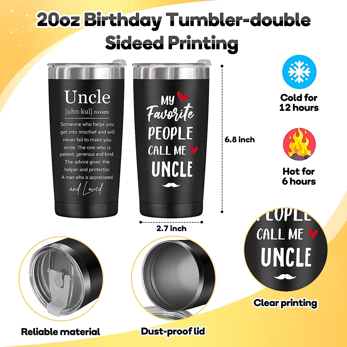 Uncle Gifts,Fathers Day Gift,Funny Socks 20 Oz Insulated Tumbler Cup,Birthday Gift from Niece Nephew,Best Uncle Ever Gifts,Great Present Ideas