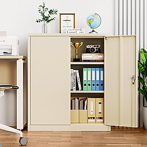 INTERGREAT Steel Storage Cabinet 42", Lockable Metal Storage Cabinet with 2 Doors Locking Counter Cabinet for Home Office (Grey)