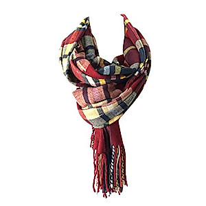 NY GOLDEN FASHION Women Oversized Scottish Clan Tartan Plaid Cashmere Feel Shawl Wrap Winter Scarf (Burgundy Multi Plaid)