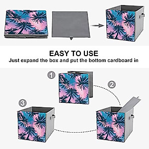 Hawaii Plum Trees Foldable Storage Bins Printd Fabric Cube Baskets Boxes with Handles for Clothes Toys, 11x11x11
