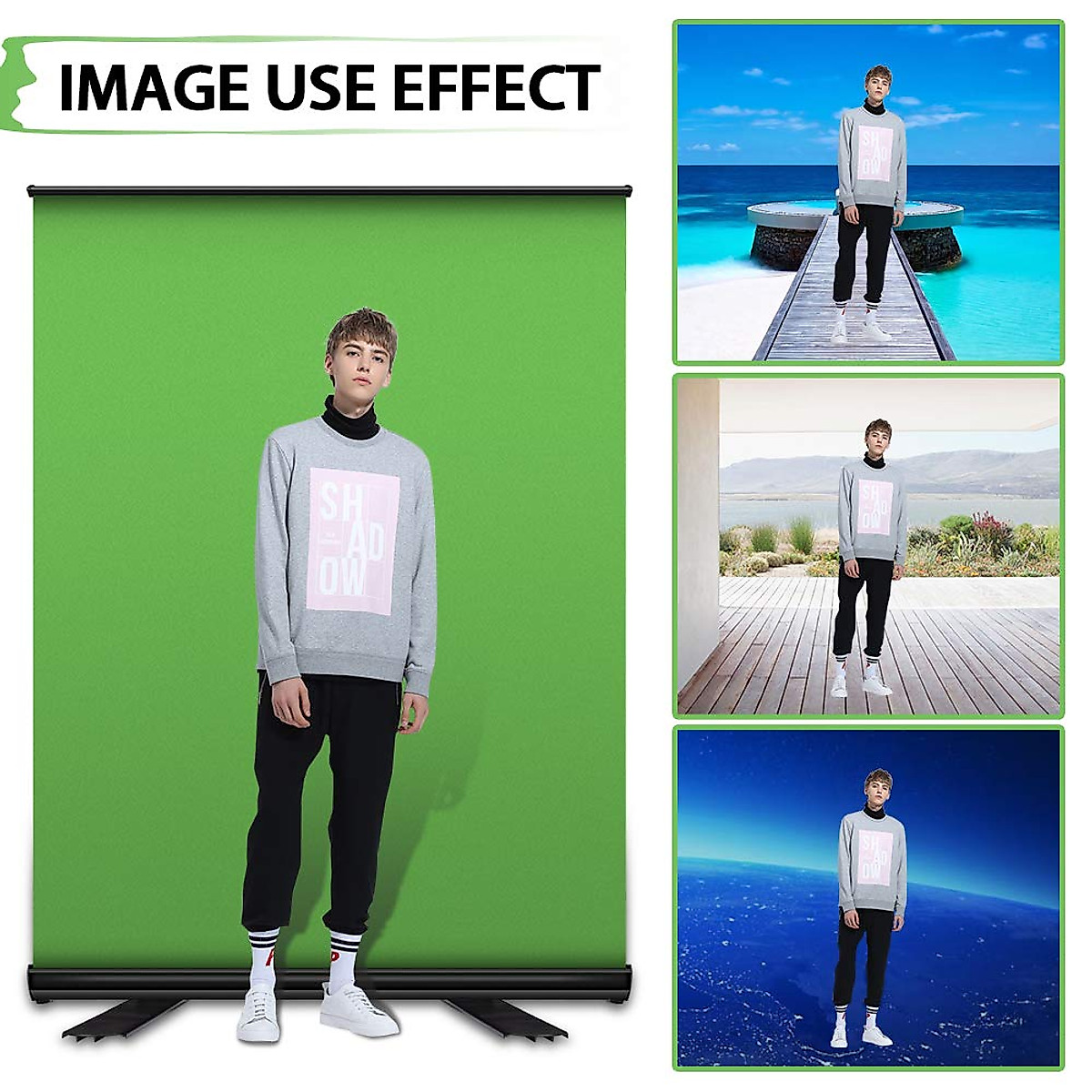 ZUOCHEN Green Screen Backdrop 3.6x6.6FT Portable Collapsible Chromakey Background Panel with Solid Aluminium Shell, Pull Up Wrinkle-Resistant Fabric for Twitch Streaming, YouTube Videos, Live Game