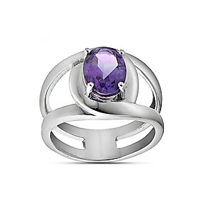 Ice Gems Sterling Silver African Amethyst Oval Open Ring, Size 6