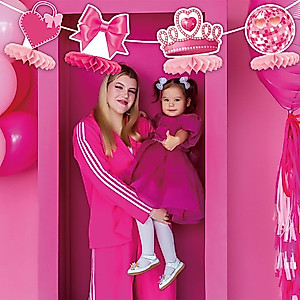 Hot Pink Girls Birthday Decorations, Pink Princess Honeycomb Centerpieces for Girls Women Birthday Party, Disco Let's Go Party Bachelorette Wedding Bridal Shower Anniversary Party Supplies