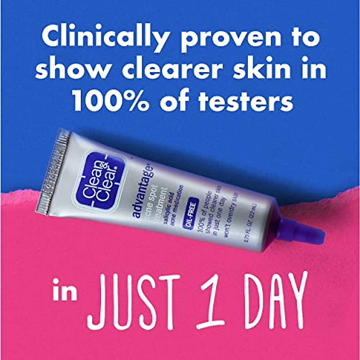 Clean & Clear Advantage Acne Spot Treatment Gel Cream, 2% Salicylic Acid Acne Medication, Witch Hazel, Oil-Free Gel Pimple Cream for Adults & Teens, Salicylic Acid, 3 x.75 Fl. Oz