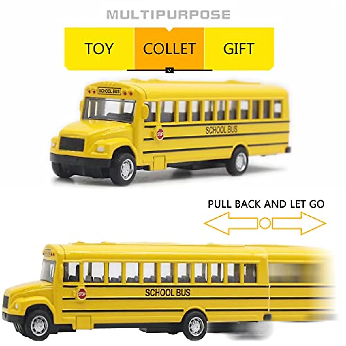 weilaga 2 Pack 5.5" Pull Back Yellow School Bus Toy Playset,Durable Die-cast Metal Toy Vehicles,Party Favors,Best Birthday Gift for Boys Girls Kids Toddlers