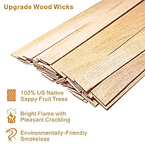 Visgaler 150 Pcs Upgrade Wood Wicks for Candle Making, Thickened Wood Wicks Made in USA, Smokeless Crackling Wooden Candle Wicks with Iron Stander, Glue Dot, Warning Labels and Gram Dry Flower(50 Set)