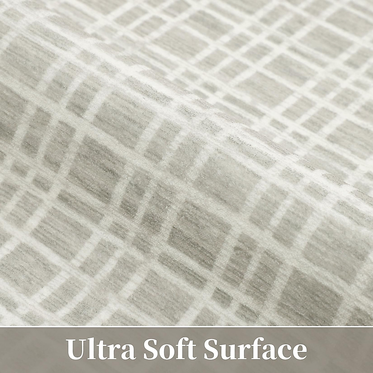 LUXLOOM Washable Area Rug 9x12 Rug for Living Room Modern Plaid Large Area Rug for Bedroom Decor Farmhouse Non Slip Throw Rugs Low Pile Stain Resistant Carpet for Office Dining Room 9'x12' Light Grey