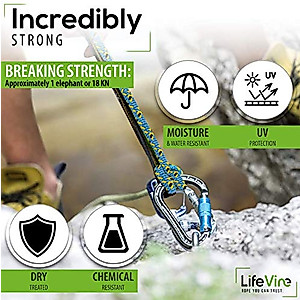 Arborist Tree Rope, Bull Rope, Static Rope, Tree Rope, 18KN, 16 Strand, 1/2 Inch Diameter, 150 Foot, Double Braided, Blue, Black, & Yellow