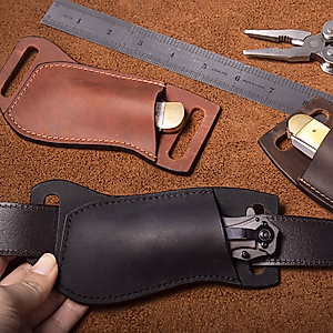 Gentlestache Leather Pocket Knife Sheaths for Belt, Folding Knife Sheath, EDC Belt Knife Sheath for Folding Knife, Compact Draw Knife Holster Black