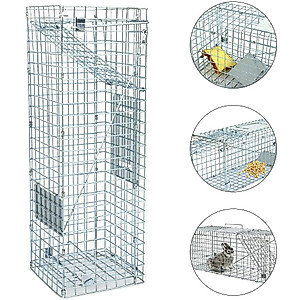 Large Animal Trap for Adult Cat, Rabbit Groundhog Squirrel Raccoon Mole Gopher Chicken Opossum Skunk Chipmunk, 32inch Live Traps for Animals Outdoor Indoor Collapsible Steel Release Animal Cage
