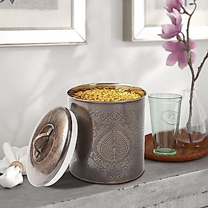 nu steel (Set of 4 Antique Etched Kitchen Organization Canisters Set- Copper & Stainless Steel