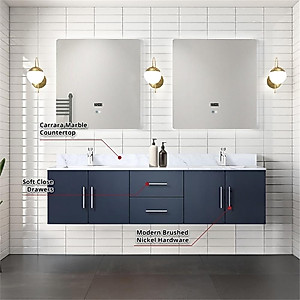 Lexora Geneva 72 in. W x 22 in. D Navy Blue Double Bath Vanity and 30 in. LED Mirrors
