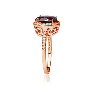 Ice Gems Rose Gold Flashed Silver Simulated Garnet and Cubic Zirconia Round Halo Ring, Size 6