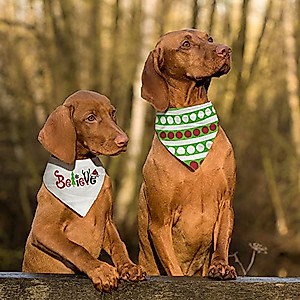 AVOIN colorlife Christmas Polka Dot Pet Bandana 2 Pcs, Adjustable Boho Believe Xmas Hat Holiday Party Triangle Reversible Dog Cat Scarf for Small Medium Large Dogs