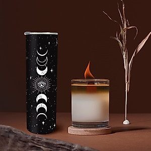 Goth Moon Tumbler with Lid and Straw - Moon Phase Gothic Decor - Black Vacuum Insulated Stainless Steel 20 Oz Witch Tumbler Cup- Halloween Spooky Gifts for Women -Goth, Witch Stuff -Moon Coffee Mug
