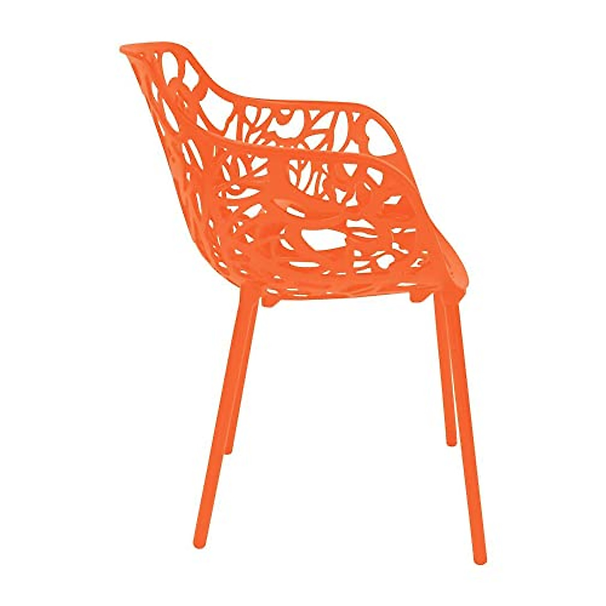 LeisureMod Devon Modern Aluminum Indoor-Outdoor Stackable Patio Dining Armchair, Orange