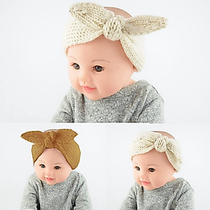 IZUS Turban Headband Baby Girl - Warm Rabbit Knot Hair Band, Knit Head Wrap for Newborn, Toddler and Children (One Size (Fit for 2 months to 7 Years), Camel + Beige)