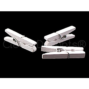 CleverDelights White 1 1/8" Mini Wood Clothespins - 100 Pack