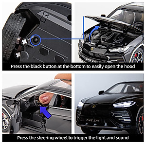 BDTCTK 1:24 Lambo Urus Car Model, Diecast Pull Back Car Toy car, Doors Open, Light and Sound, Boys Toys Kids Adults Gifts Black