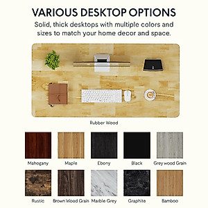 FLEXISPOT EN1 One-Piece Solid Wooden Standing Desk 63 x 24 Inches Height Adjustable Electric Sit Stand Home Office Desks (Black Frame + Rubber Wood Top, 2 Packages)