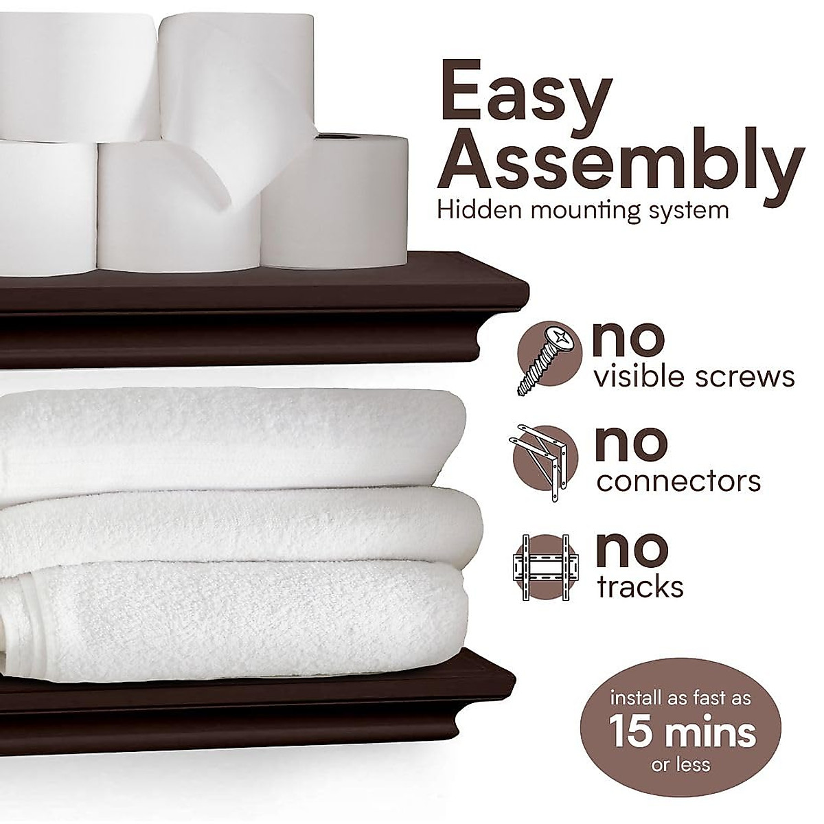 Halter Floating Wall Shelf, Wood Shelves, Floating Shelves for Bedroom, Bathroom, Living Room, and Kitchen, Shelves for Wall Storage, Floating Shelves Wall Mounted, Espresso Wall Storage, Set of 2