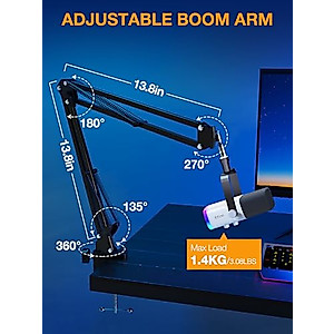 QuadCast Mic Arm Mic Stand, Boom Arm Microphone Arm for HyperX QuadCast SoloCast Blue Yeti Fifine AM8 and most Mic, Mic Stand Desk with Cable Management by SUNMON