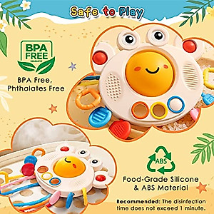 Vrbort Montessori Sensory Toys for Babies, Silicone Pull String for Toddlers 18 Months+, 1-3 Years Old Baby Travel and Teething Toys, Gift for Kids Crab Shape