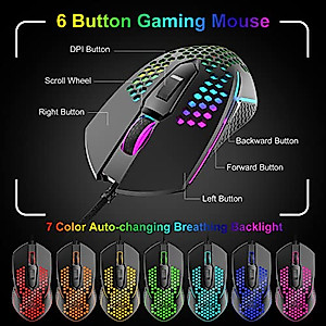 Gaming Keyboard and Mouse Combo Mini Portable with Chroma RGB Backlit Ergonomic 62Key Layout 19Key Anti-ghosting Mechanical Feel 3200DPI Honeycomb Mice USB Wired for PC Mac Gamer Laptop Typists(Black)
