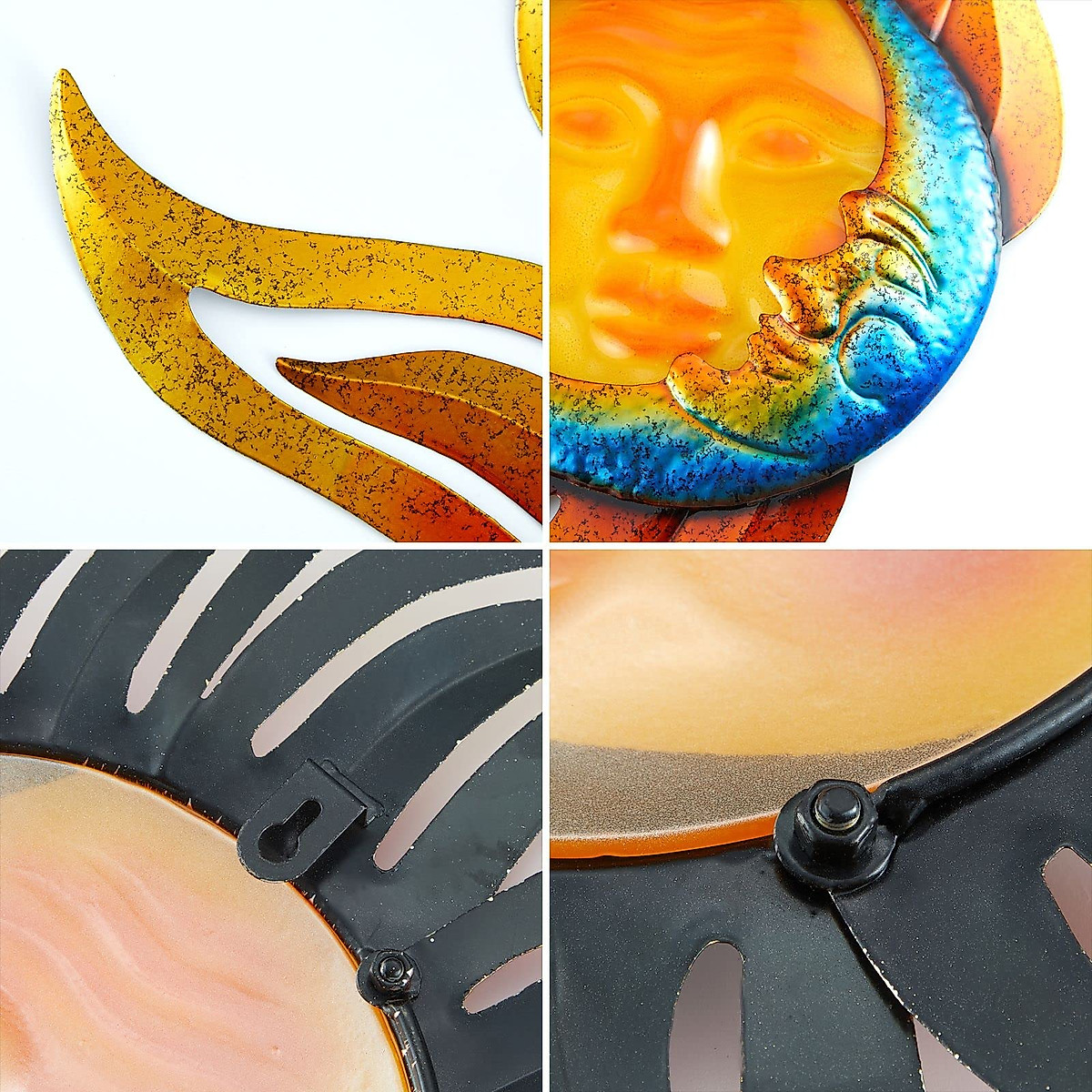 wotieuns Metal Sun Wall Decor Outdoor Garden Fence Art Sun Moon Wall Art Hanging Lndoor Living Room Yard Home Wall Sculpture