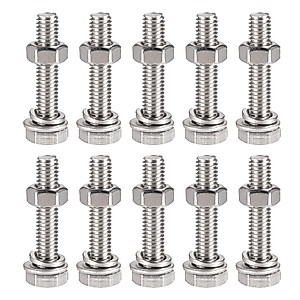 uxcell M6 x 30mm Hex Head Screws Bolts, Nuts, Flat & Lock Washers Kits, 304 Stainless Steel Fully Thread Hexagon Bolts 10 Sets