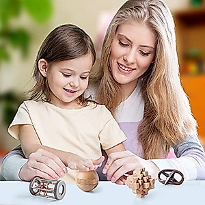 ActPo 4Pcs Wooden and Metal Puzzles Gift for Kids and Adult Educational Toys Office Toys 3D Unlock Interlock Assorted Brain Teasers Puzzles