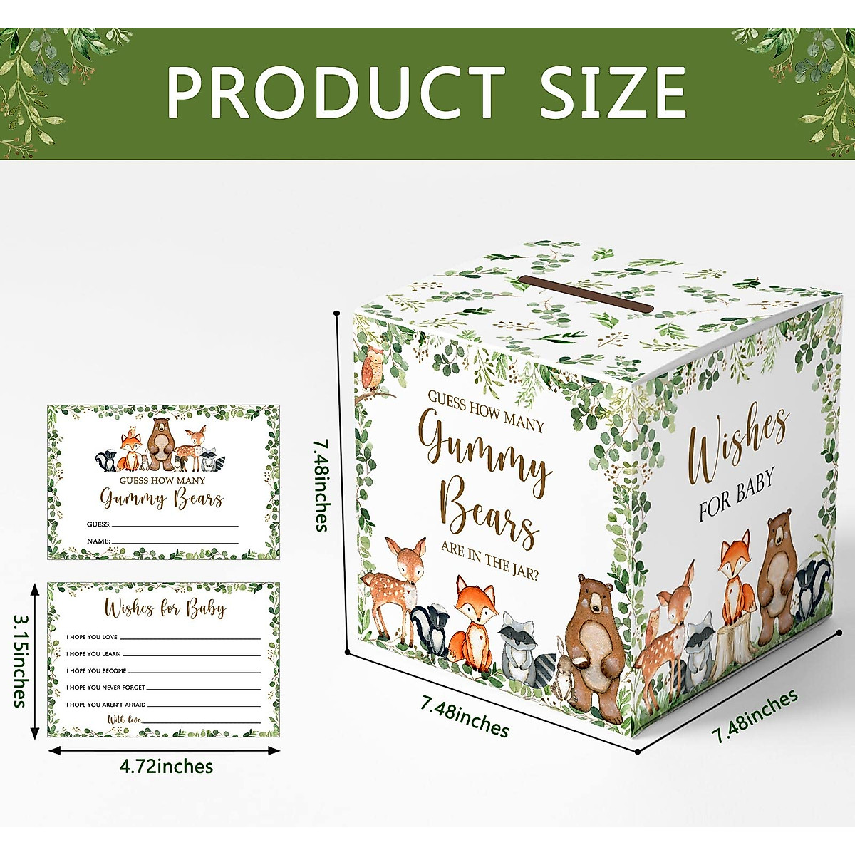 Yuzioey Woodland Guess How Many Gummy Bears Guessing Game, Woodland Forest Baby Shower Guessing Game Box and Wishes for Baby Cards, Woodland Gender Neutral Baby Shower