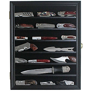 DisplayGifts Knife Display Case Pocket Knife Display Case for Wall Stand Military Folding Knife Shadow Box Knife Enthusiast Collectibles with 98% UV Protection Lockable Black Finish