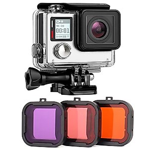 YALLSAME Waterproof Case with Dive Filter for GoPro Hero 4 Hero 3 Hero 3+ Filter Protective Housing Scuba Diving Snorkeling Underwater Photography Accessories for Go Pro 4 3 3 Plus Black Silver