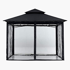 Mosquito Net for Outdoor Patio and Garden, Screen House for Camping and Deck, Zippered Mesh Sidewalls for 10x 10' Gazebo and Tent,Outdoor Gazebo Screenroom, (Black)…