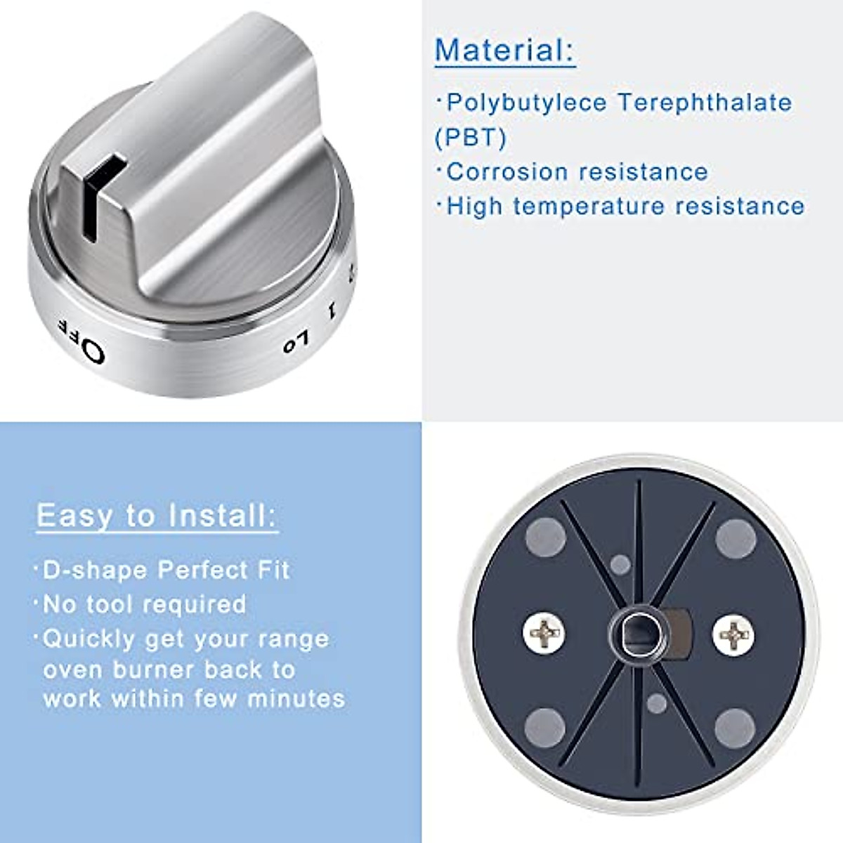 WB03X24818 Gas Stove Knobs Stainless Steel Look Plastic Range Burner Control Knobs, Compatible for GE Range Gas Stove Knob, Replacements PS11729081(5packs)