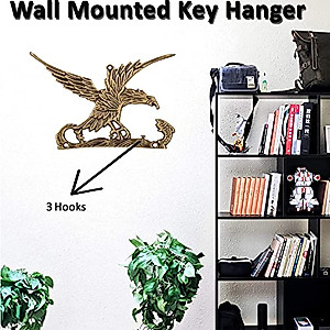 Angel's Peel Lounge Key Holder Eagle - Wall Mounted Key Hanger with 3 Hooks - Eagle Single Brass Hook for Coat, Towel, Hat, Clothes - Home Decor Key Holder for Kitchen, Office, Farmhouse