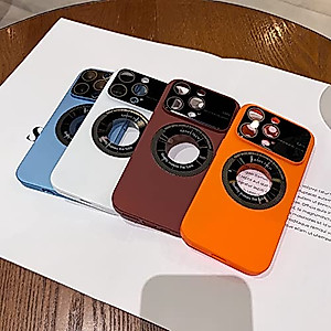 LOOBIVAL Magnetic for iPhone 14 Pro Case Logo View, Window Glass Lens Camera Protector,Compatible with Magsafe, Women Men Hard Shockproof Cases for iPhone 14Pro Slim Matte Cover 6.1 inch (Orange)