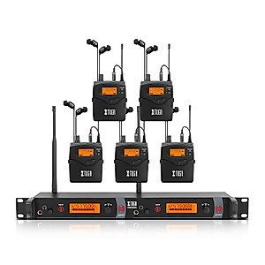 XTUGA RW2080 Wireless in Ear Monitor System Mono Design Dual Channel Wireless IEM System 5 Bodypacks, 300Ft, 40 UHF Frequencies, in Ears Monitors for Band, Stage or Studio,572MHz-599Mhz