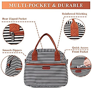 VASCHY Lunch Bags for Women, Cute Insulated Lunch Box Tote Reusable Cooler Bag with Removable Shoulder Strap for Work Classic Strip